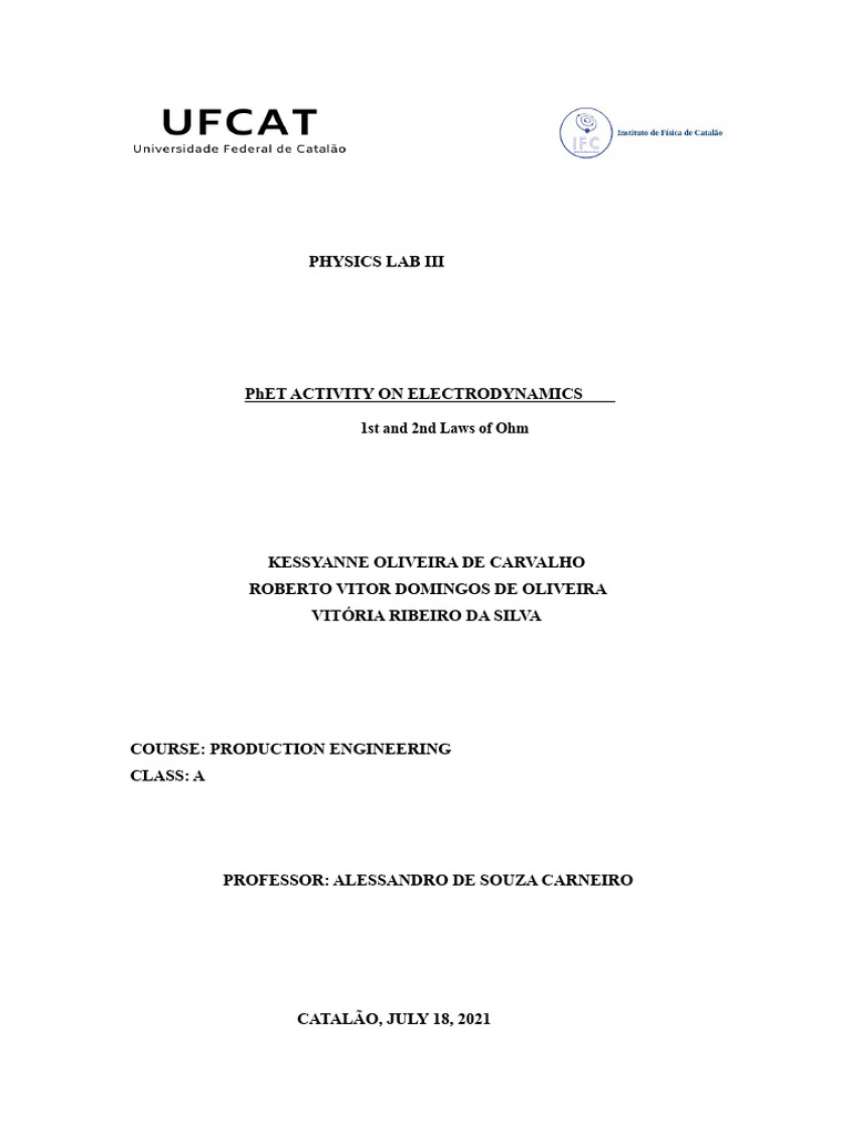 PhET Electrodynamics Lab on Ohm's Law | PDF | Voltage | Electrical ...