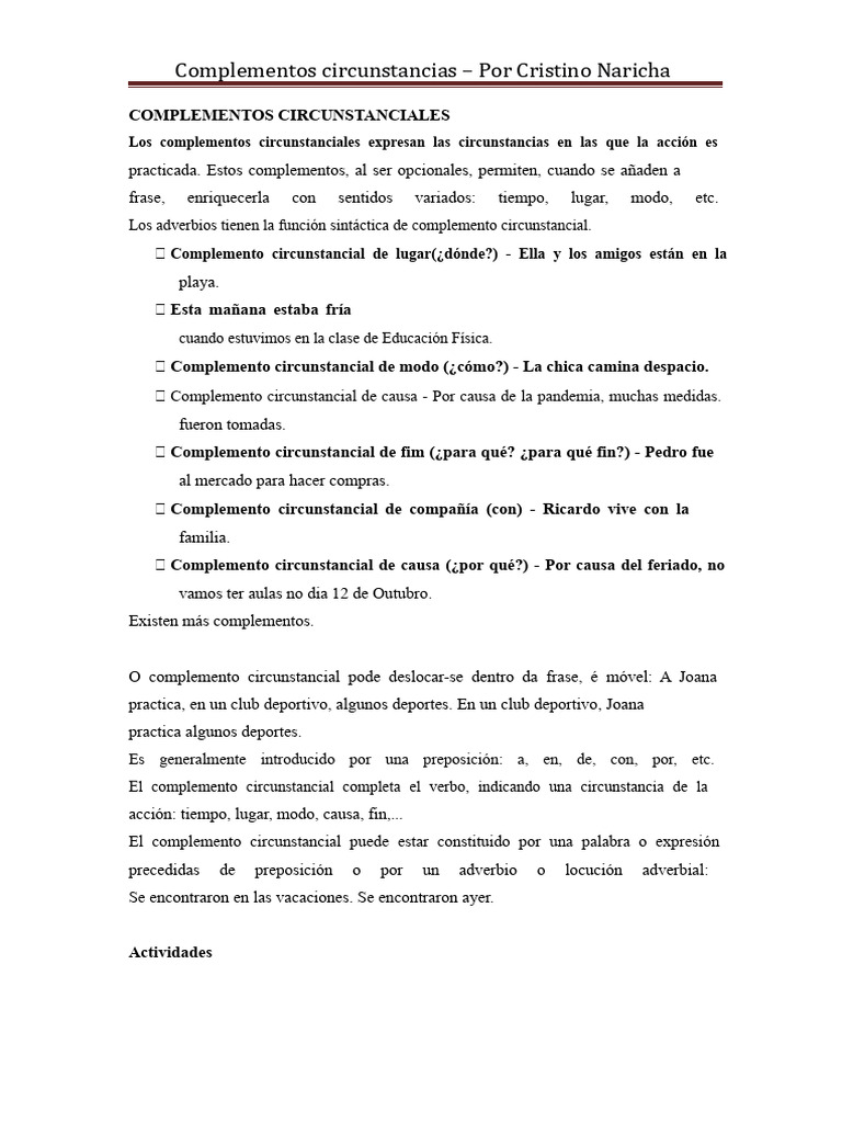 Guía sobre Complementos Circunstanciales | PDF | Adverbio | Relaciones ...