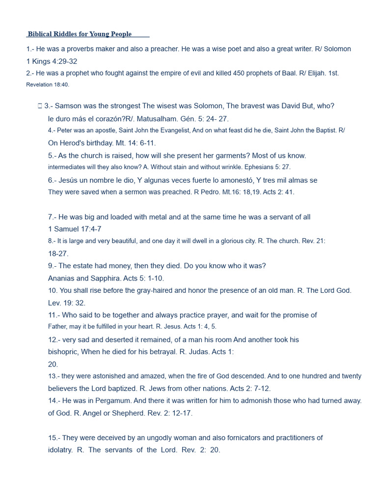 Engaging Biblical Riddles for Youth | PDF | Jesus | Acts Of The Apostles