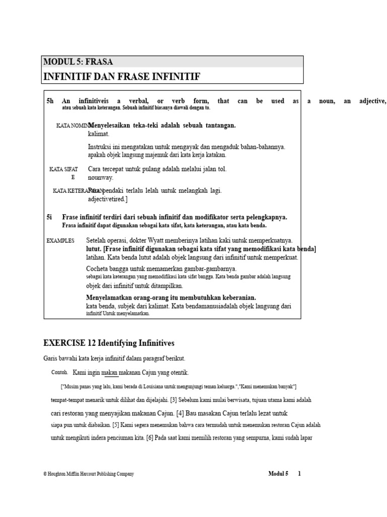 Memahami Frasa Infinitif dalam Bahasa Inggris | PDF