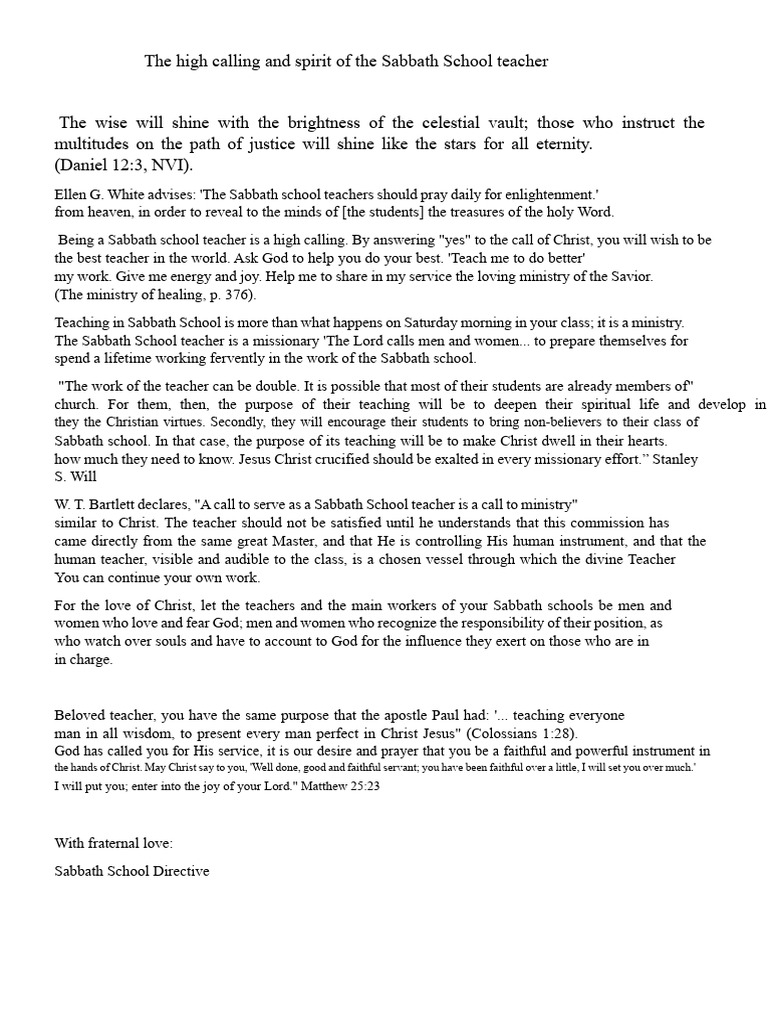 Sabbath School Letter | PDF | Jesus | Sabbath In Christianity
