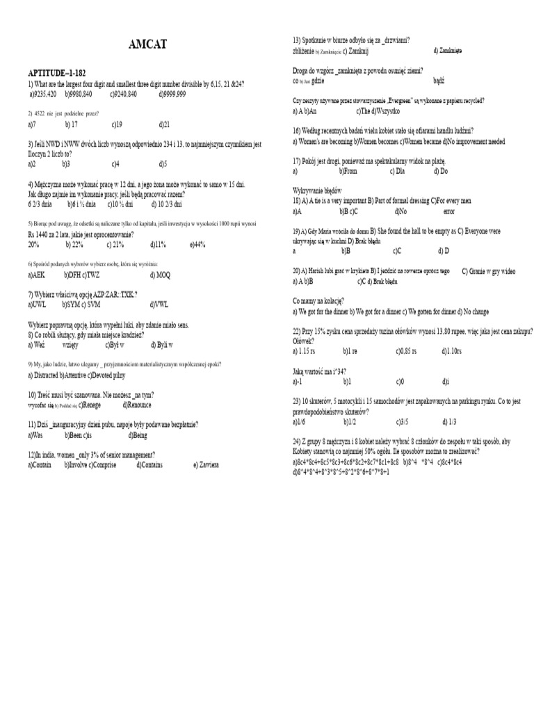 Zestaw Pytań AMCAT PDF | PDF