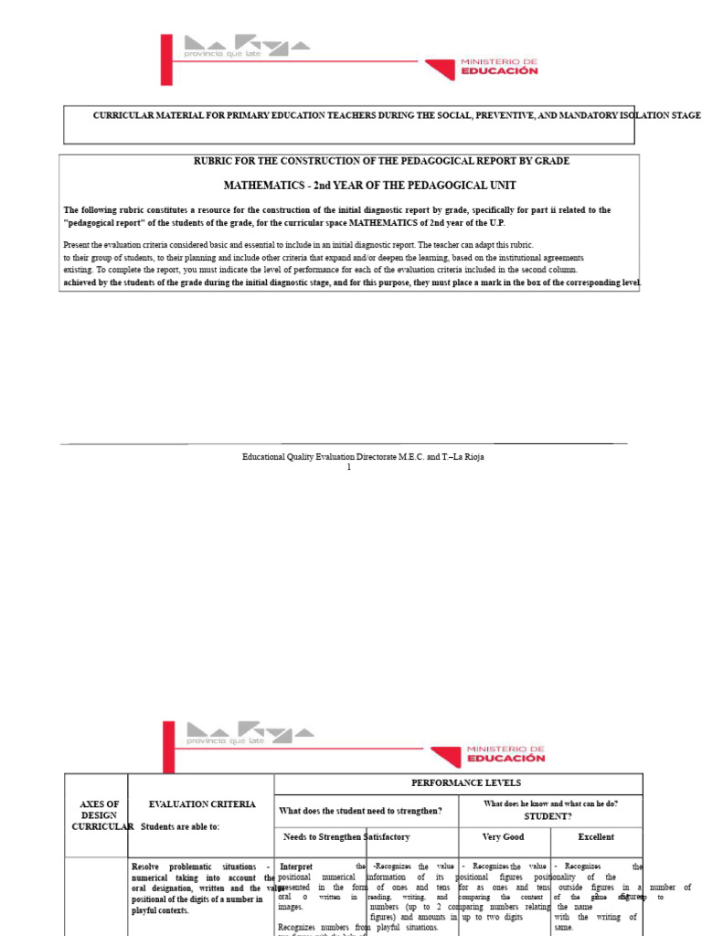 Rubric for the construction of the Pedagogical Report second year of ...