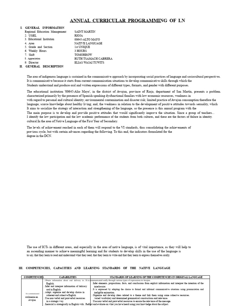 ANNUAL PROGRAMMING OF NATIVE LANGUAGE 4TH GRADE | PDF | Information ...