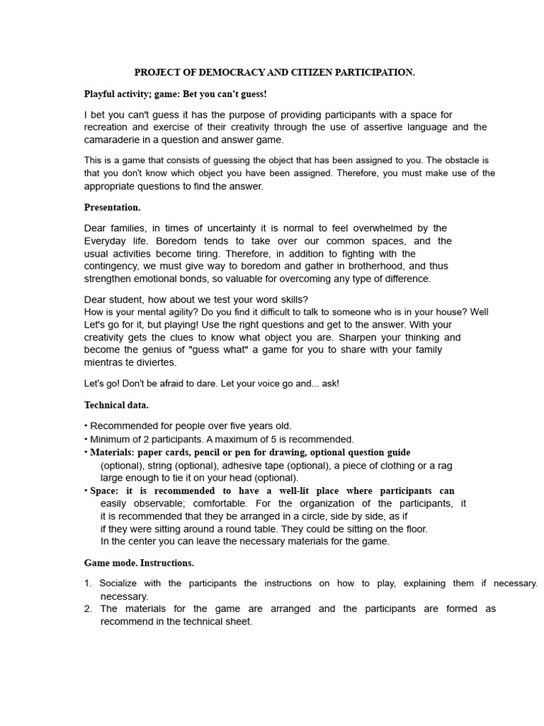 Playful Activity For Democracy and Citizen Participation Project | PDF ...