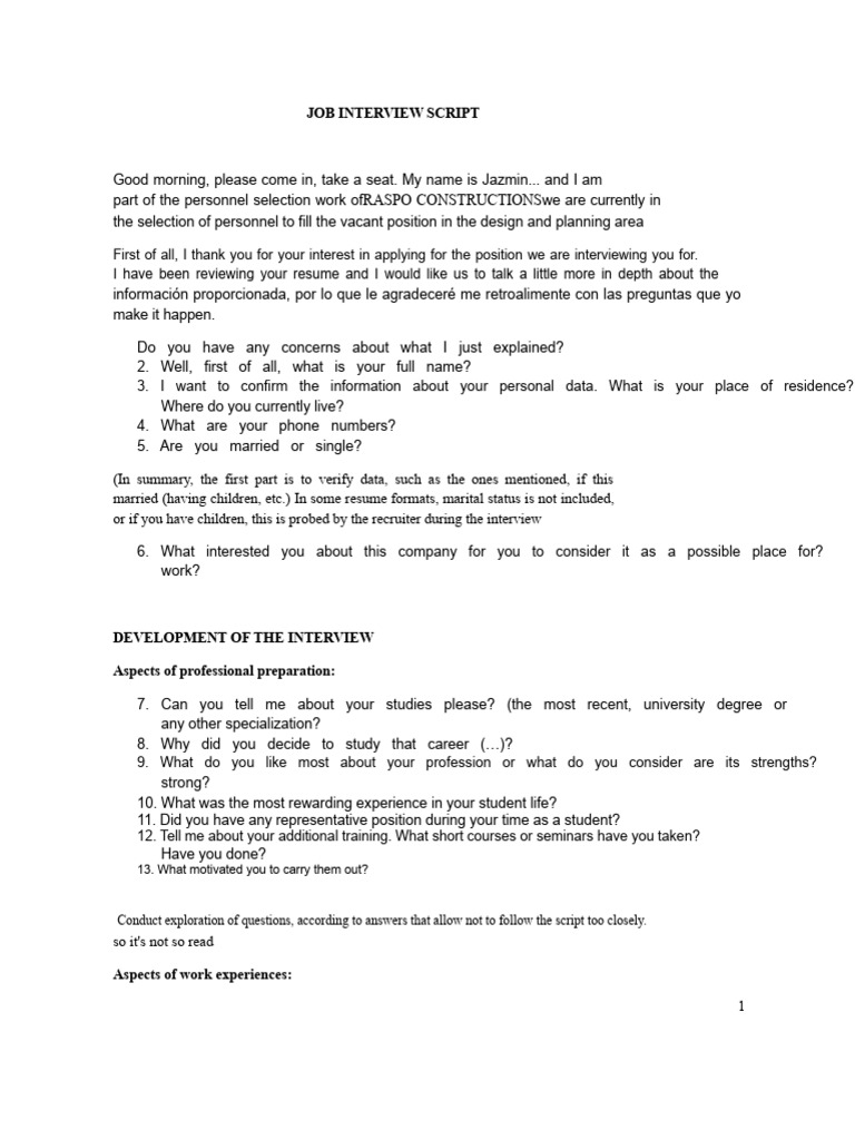 56111220 Job Interview Script (1) | PDF | Job Interview | Résumé