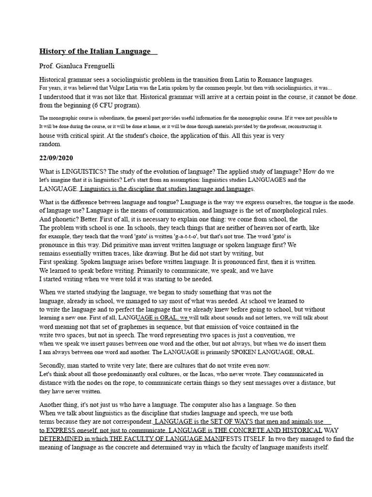 History of The Italian Language | PDF | Morphology (Linguistics ...
