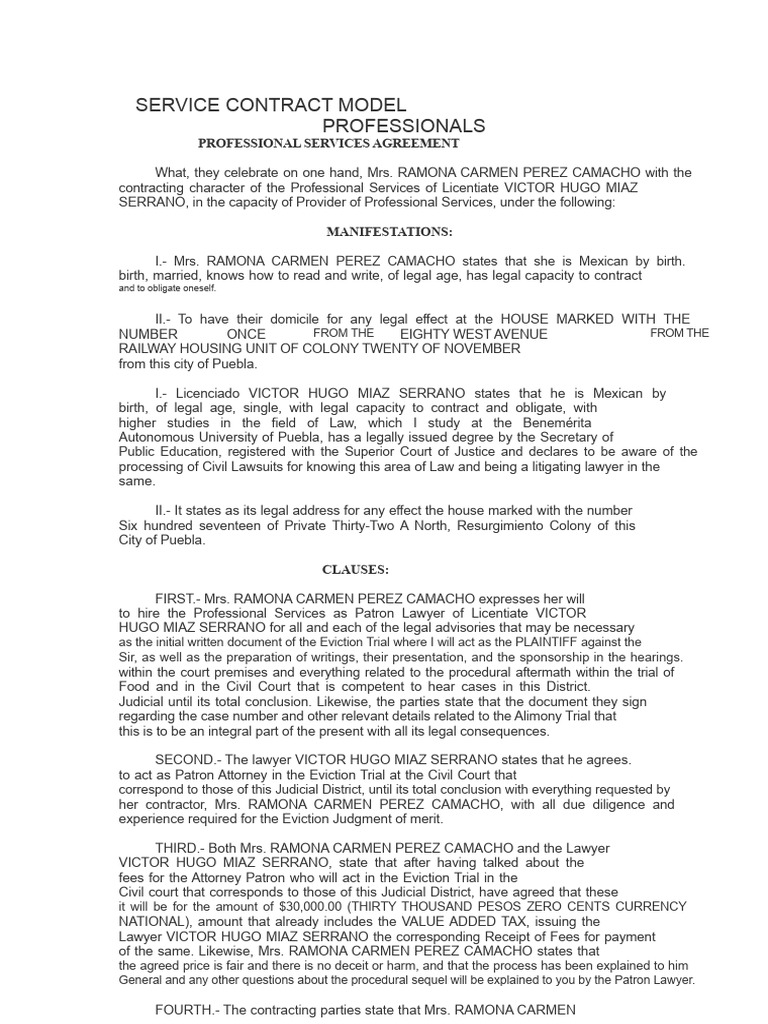 Model of Professional Services Contract | PDF | Private Law | Public Law