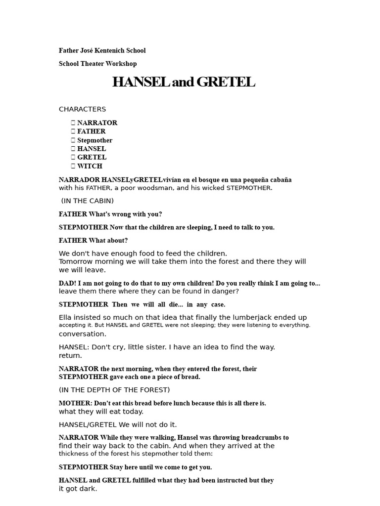 Hansel and Gretel: A School Play Script | PDF | Hansel And Gretel ...