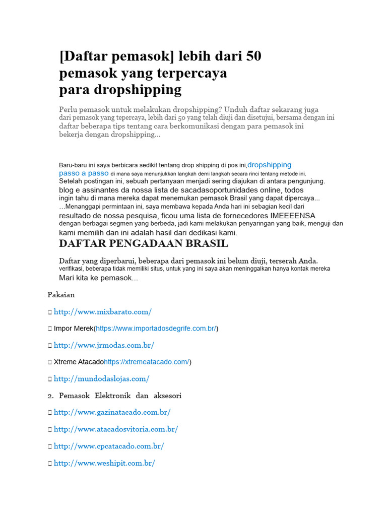 Daftar 50+ Pemasok Dropshipping Terpercaya | PDF