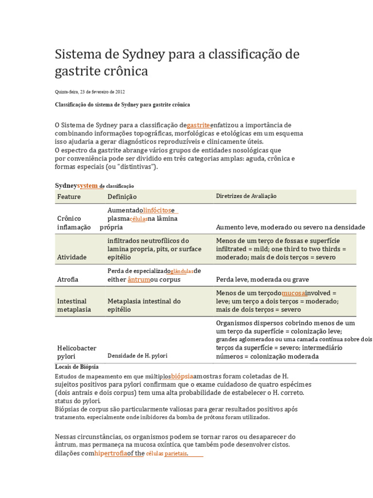 Classificação de Gastrite Crônica em Sydney | PDF | Glóbulo branco ...
