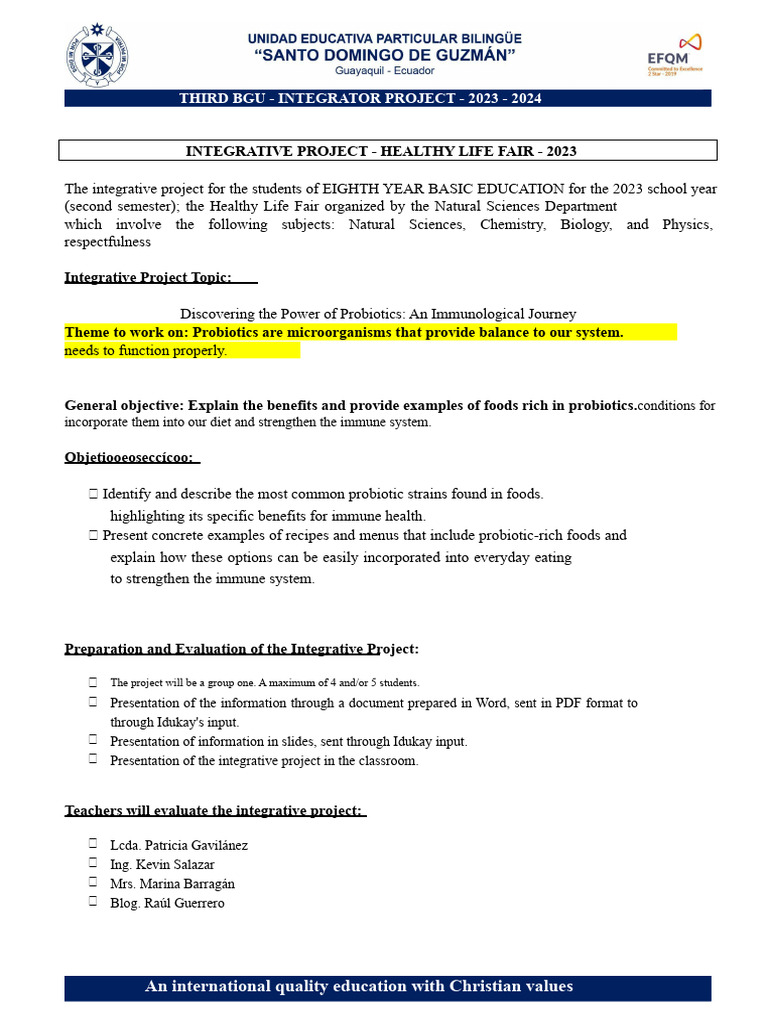 Integrative Project - Healthy Life - EIGHTH - BS - 2023 | PDF | Probiotic