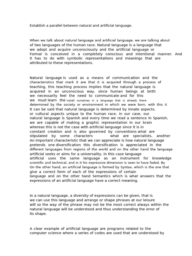 Natural vs. Artificial Language Comparison | PDF | Semiotics | Linguistics