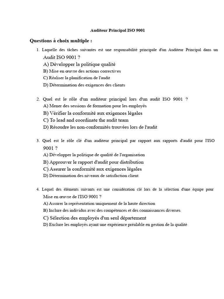 Questions sur l'Audit ISO 9001 | PDF | Audit | Management de la qualité