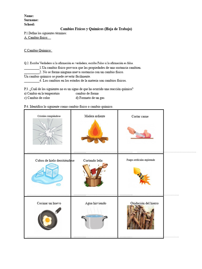 Cambios Físicos y Químicos: Ejercicios y Soluciones | PDF | Sustancias ...