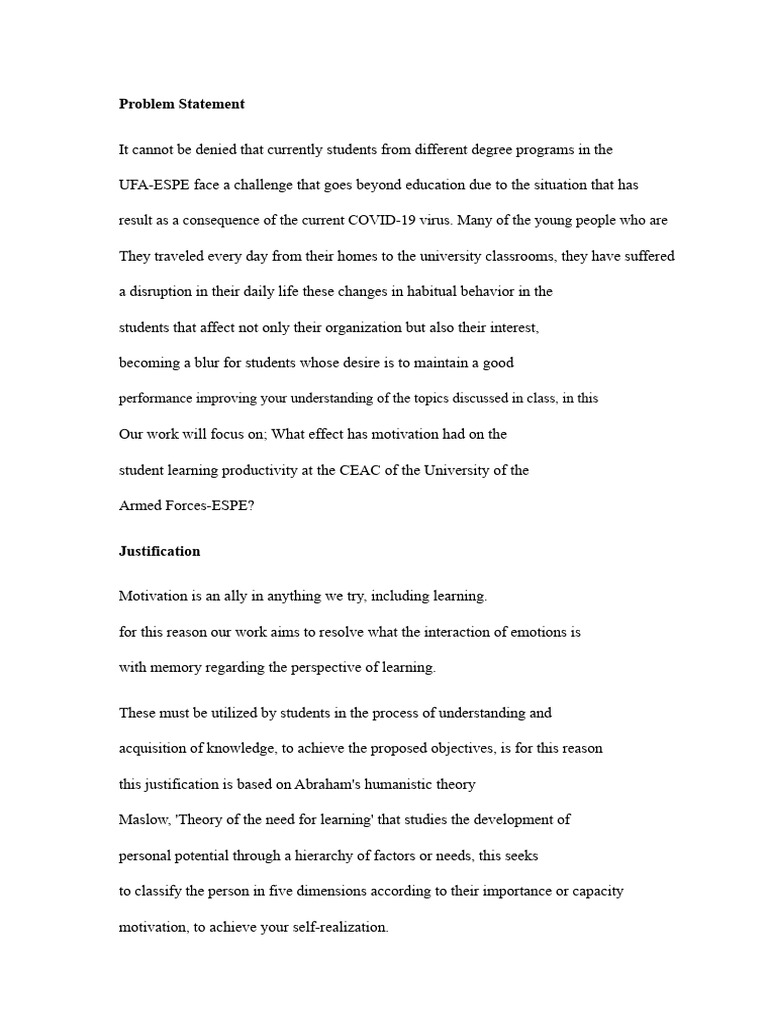 Problem Statement - Motivation | PDF | Motivational | Motivation