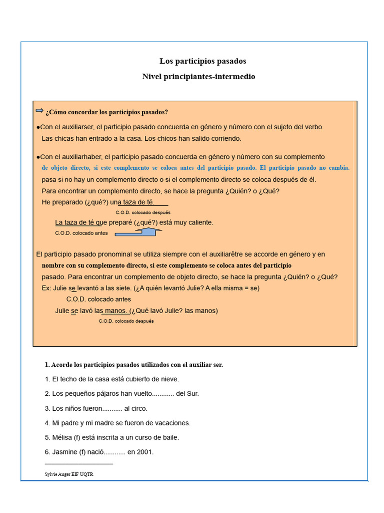 Los Participios Pasados Ejercicios y Correcciones | PDF | Objeto ...