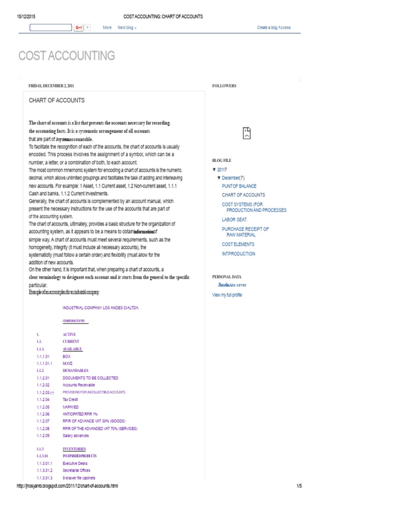 Cost Accounting Chart of Accounts Guide | PDF | Expense | Salary