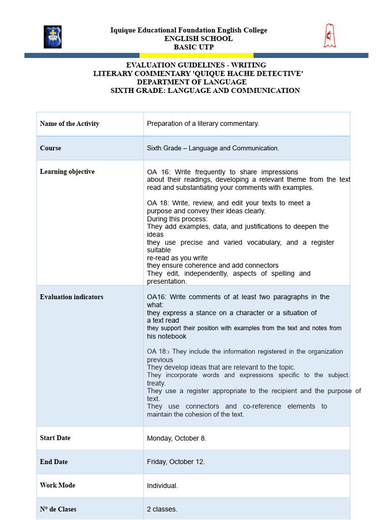 Guideline Comment 6th Grade | PDF | English Language | Communication