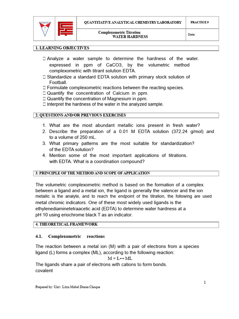 Analytical Laboratory Practical 9 | PDF | Titration | Chemistry
