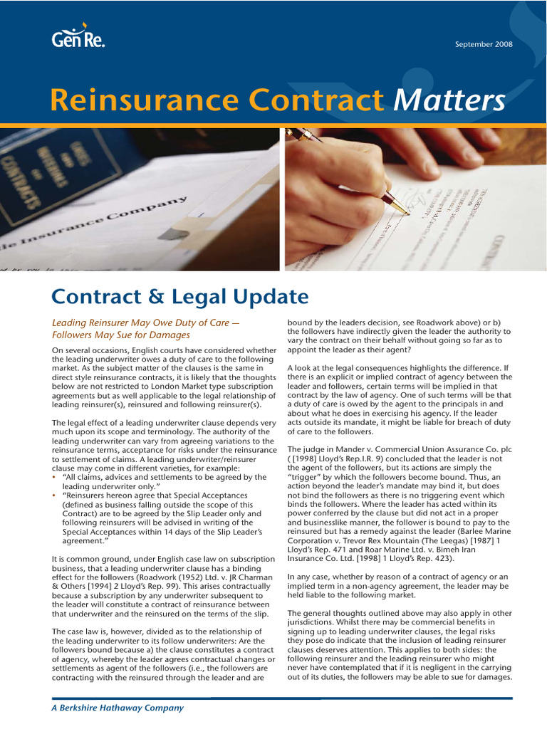 ReinsuranceContractMatters200809 en | PDF | Law Of Agency | Reinsurance