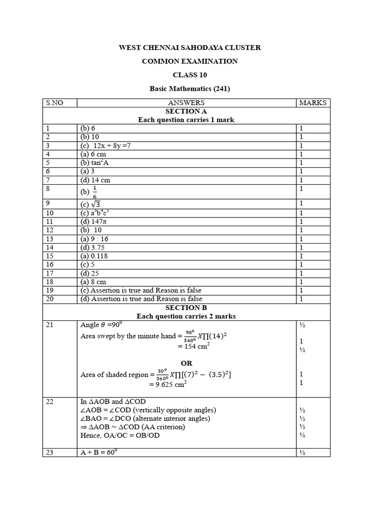 WEST CLUSTER BASIC MATHS ANS KEY (24.11.2025) | PDF | Mathematics | Elementary Mathematics
