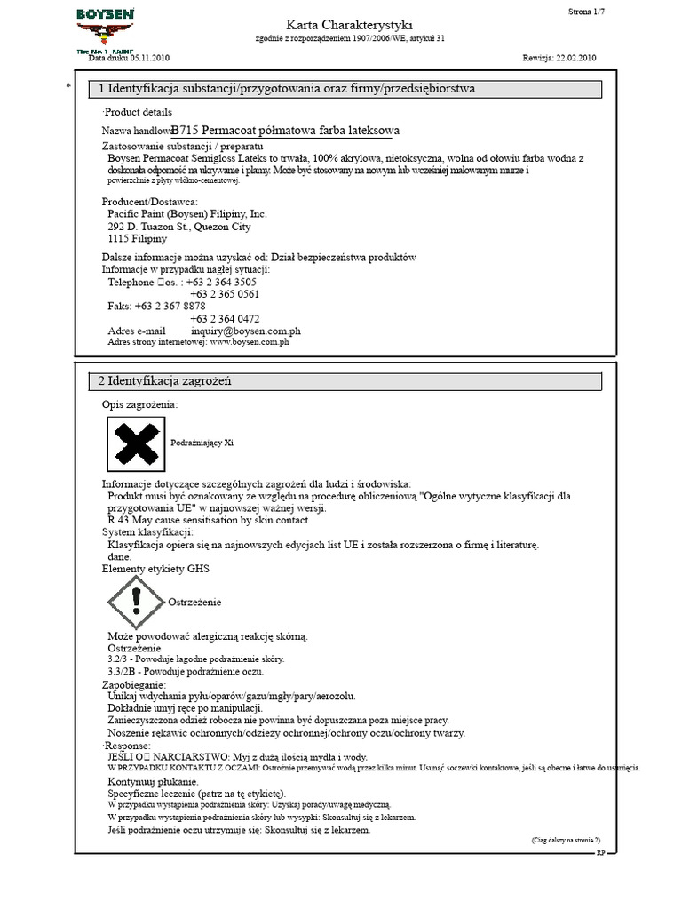 B715 Permacoat Farba Lateksowa Półpołysk PDF | PDF