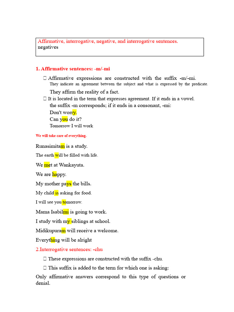 Types of Sentences in Quechua Language | PDF | Language Families ...