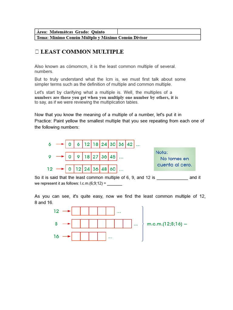 Mathematics 5 - Least Common Multiple and Greatest Common Divisor | PDF ...