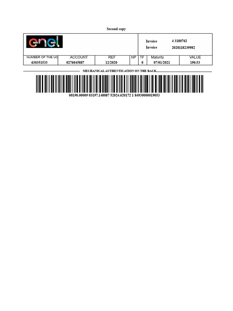 Barcode - Energy Bill - ENEL | PDF