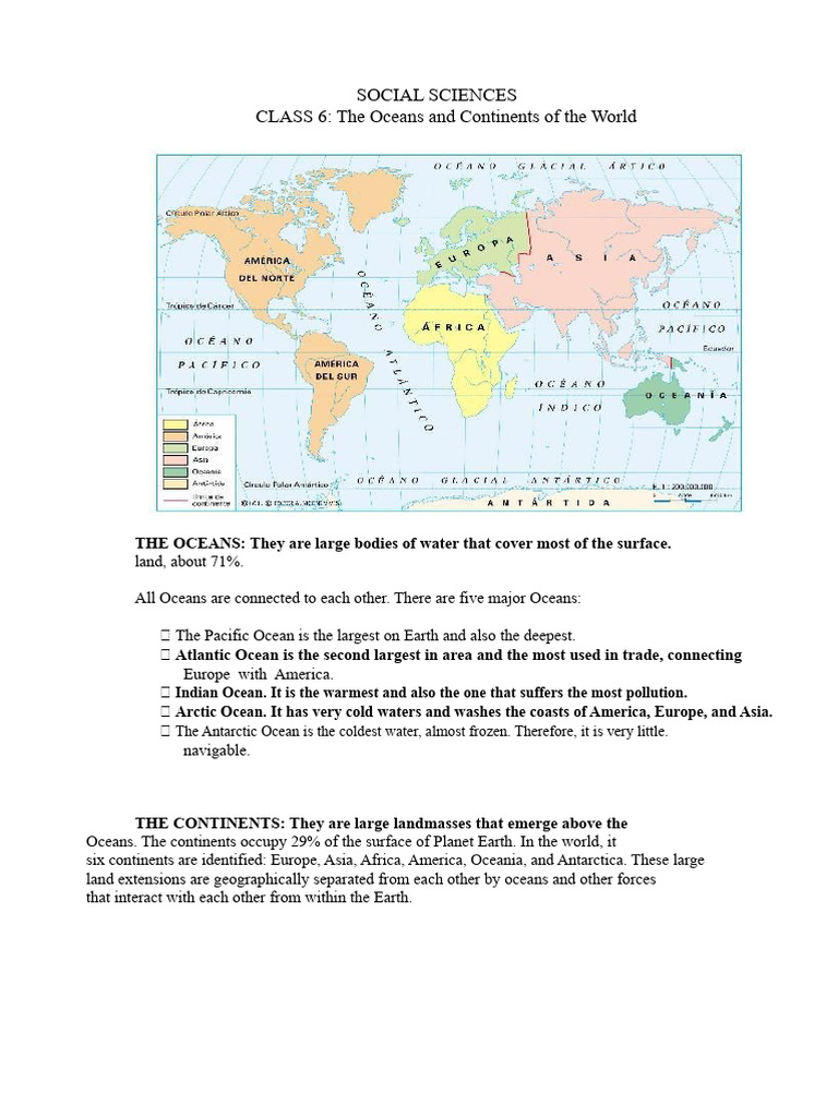 SOCIAL SCIENCES Oceans and Continents of The World | PDF | Continent ...