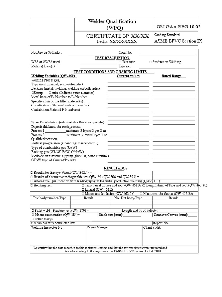 Welder Qualification Certificate Template | PDF | Welding | Construction