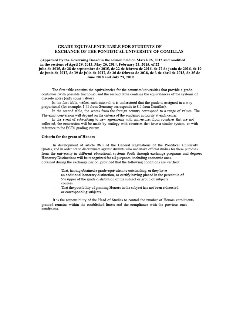 Grade Equivalence Table | PDF