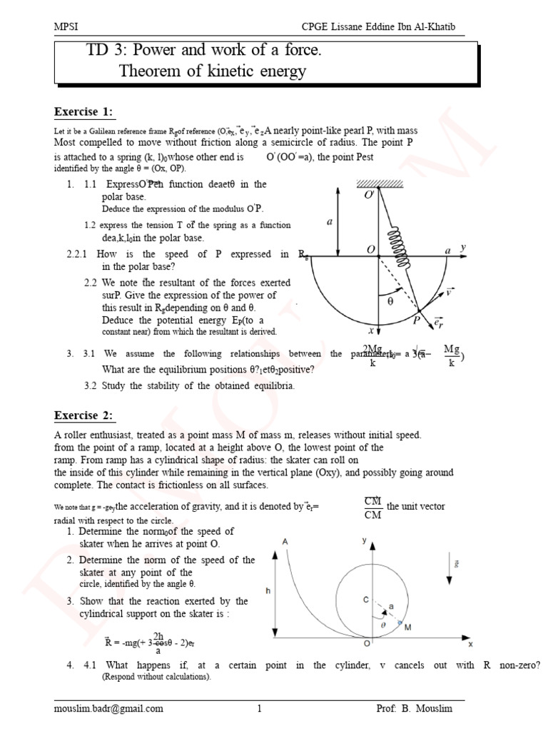 TD 03 Power and Work of A Force. Theorem of Kinetic Energy. | PDF ...