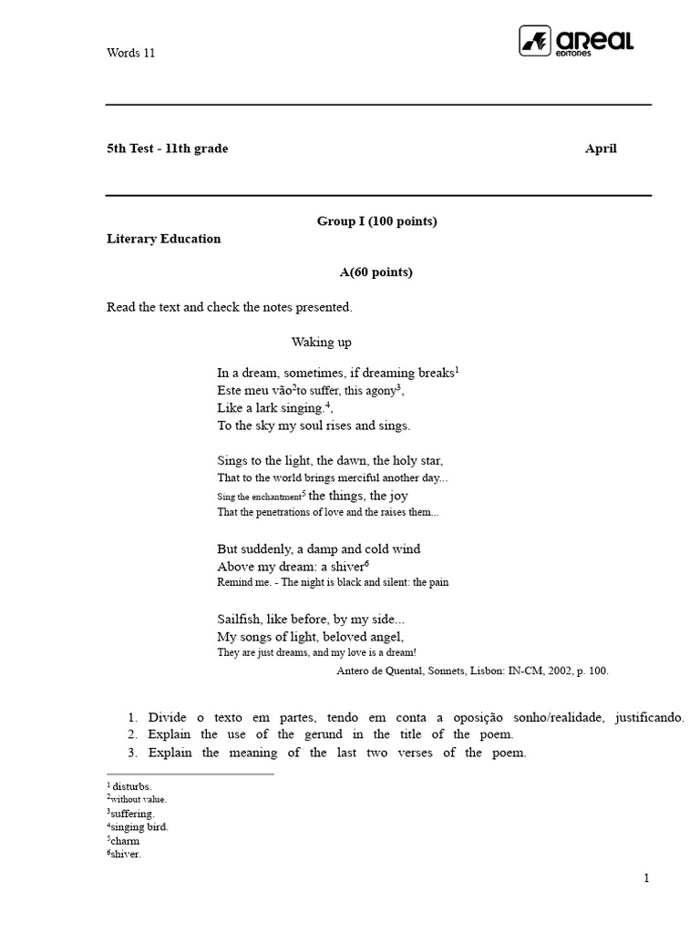 11th Grade Literary Analysis Exam | PDF | Adjective | Noun