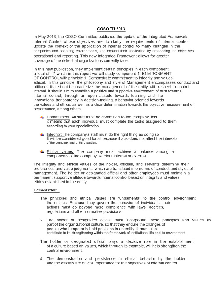 Principle 1 Integrity and Ethical Values | PDF | Internal Control | Integrity