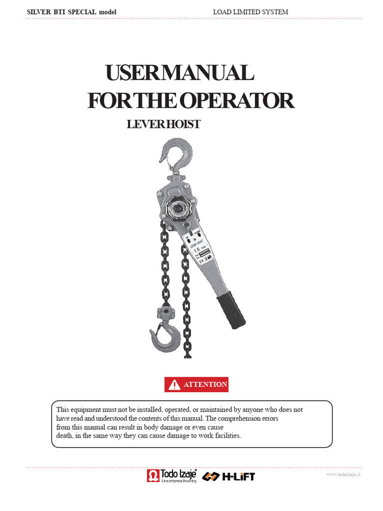 All Manual Hoisting Hooks For Use of The Lever Hoist Operator LH To ...