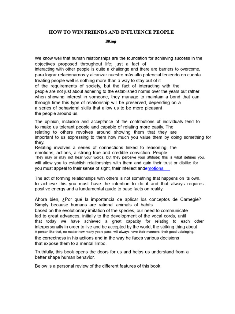 Essay - How To Win Friends and Influence People | PDF | Interpersonal ...