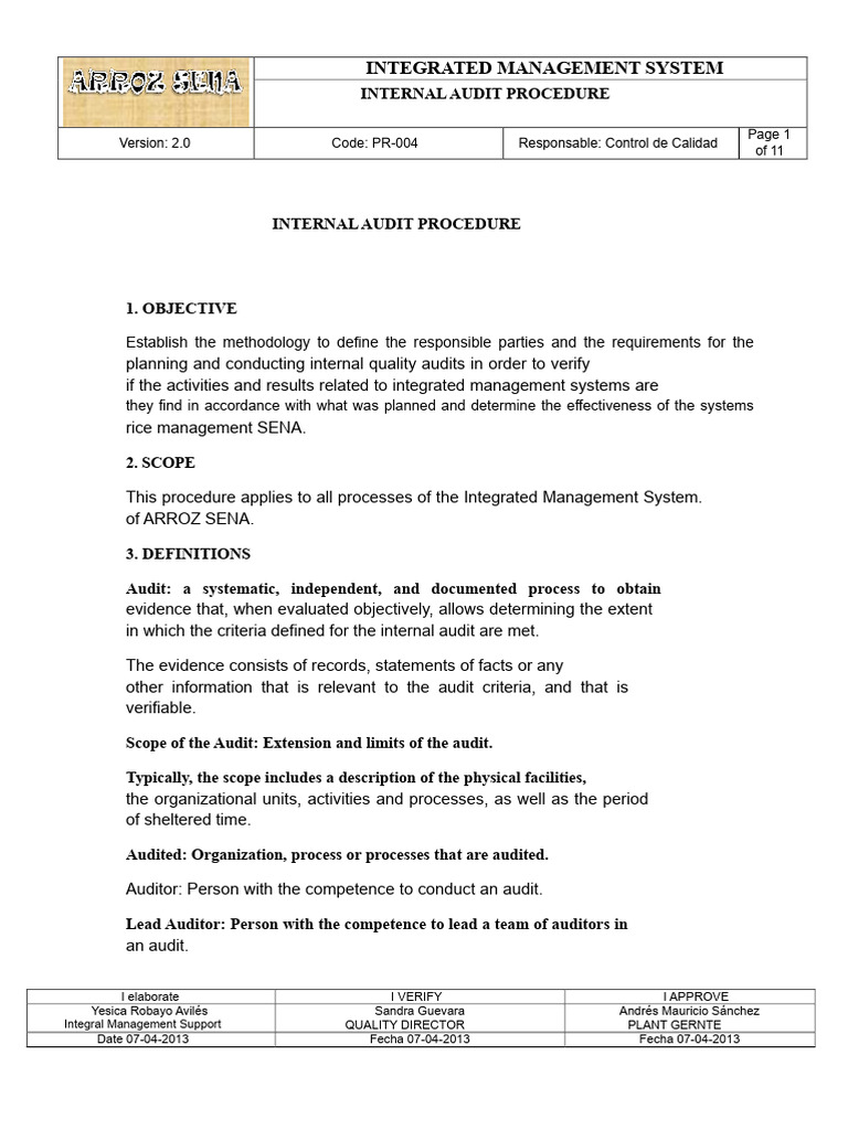 Internal Audit Procedure | PDF | Audit | Internal Audit