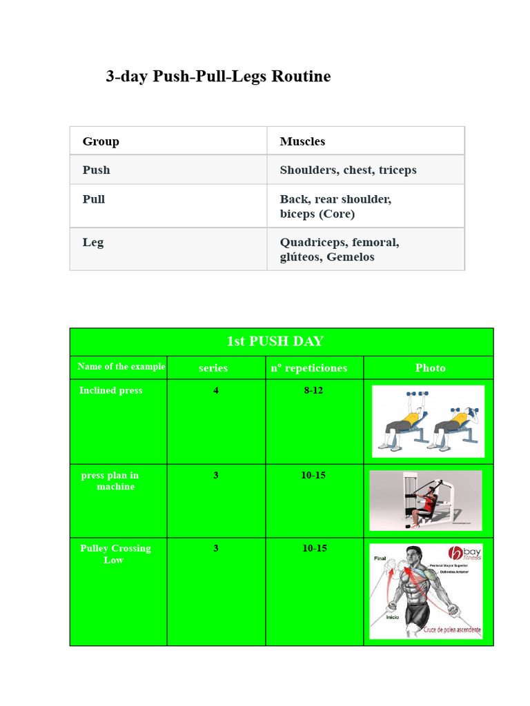3-Day Push Pull Legs Routine | PDF | Shoulder | Musculoskeletal System