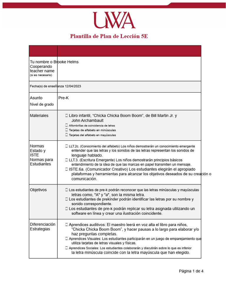 Ed508-5e-Plantilla-De-Plan-De-Lección 5 1 | PDF | Aprendizaje