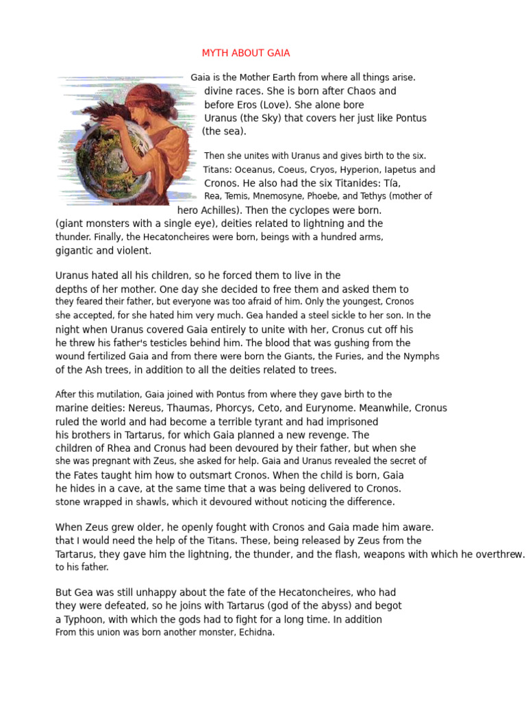Myth About Gaia | PDF | Zeus | Greek Deities