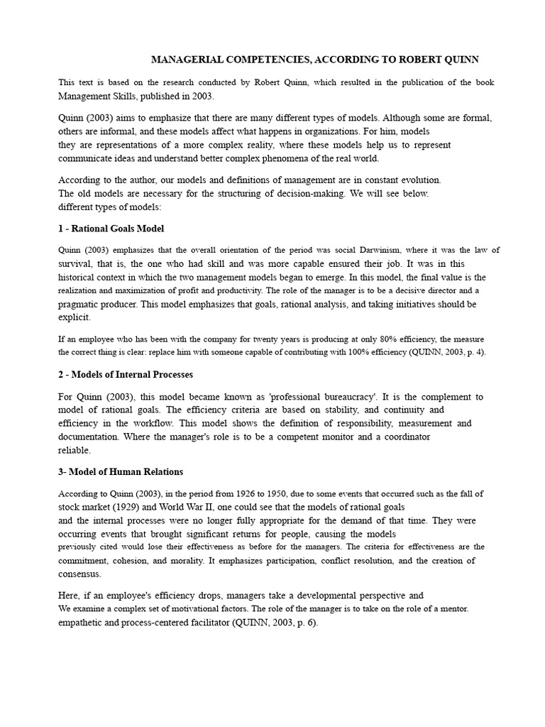 Managerial Competencies, According to Robert Quinn | PDF | Rationality ...