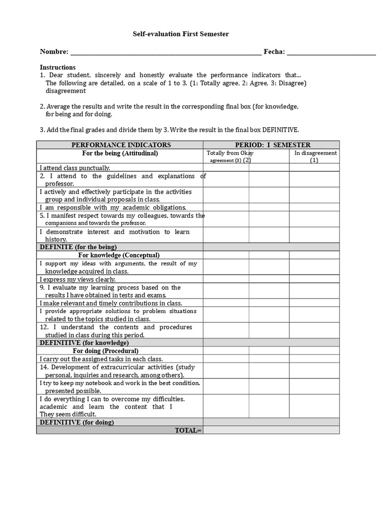 First Semester Self-Evaluation Guide | PDF