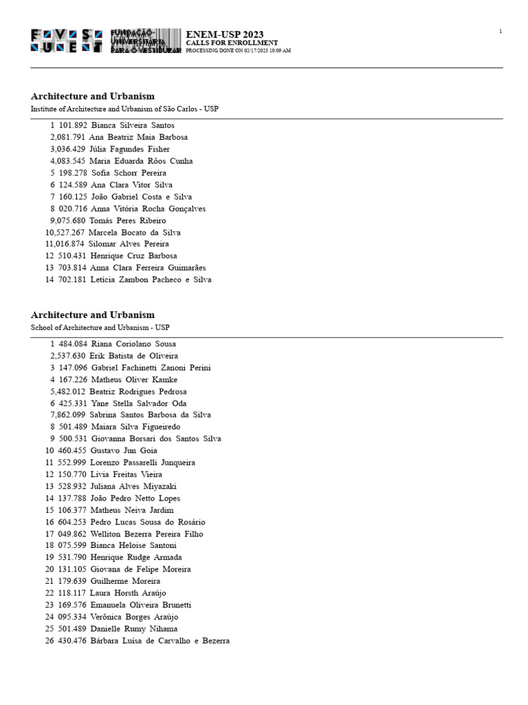 Enem-Usp 2023 Call List 1 | PDF