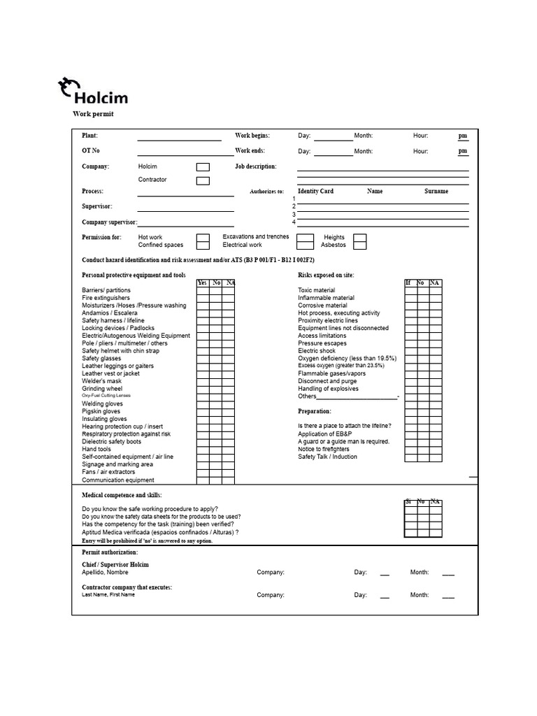 UNIFIED SAFE WORK PERMIT | PDF | Fuse (Electrical) | Scaffolding