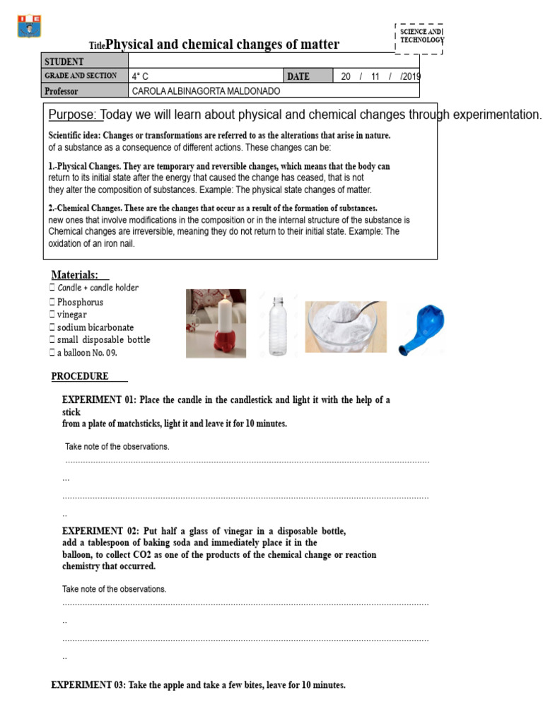 Physical and Chemical Changes Explained | PDF | Chemical Reactions ...