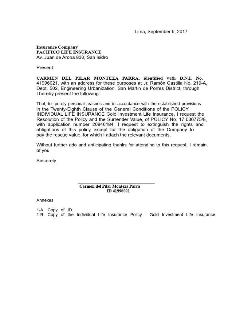 Letter of Life Insurance Disaffiliation | PDF