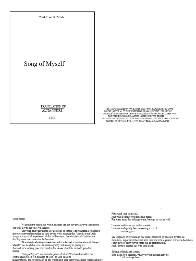 Song of Myself by Walt Whitman | PDF | Translations | Walt Whitman