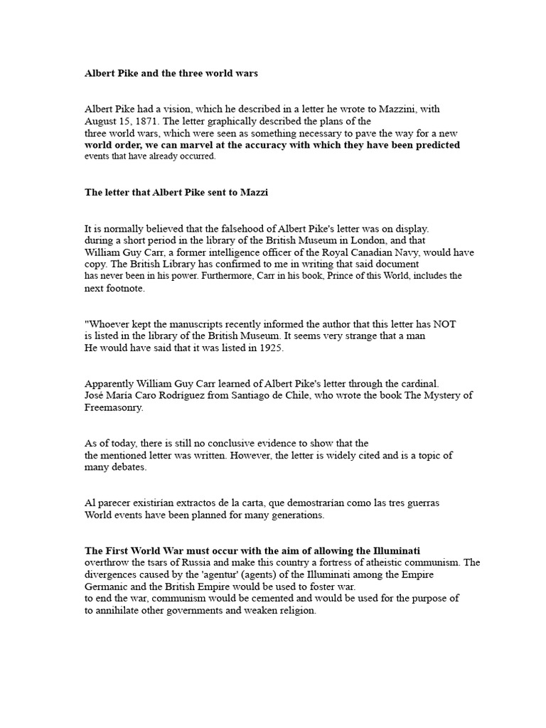Albert Pike's Vision of Three World Wars | PDF | Ideologies